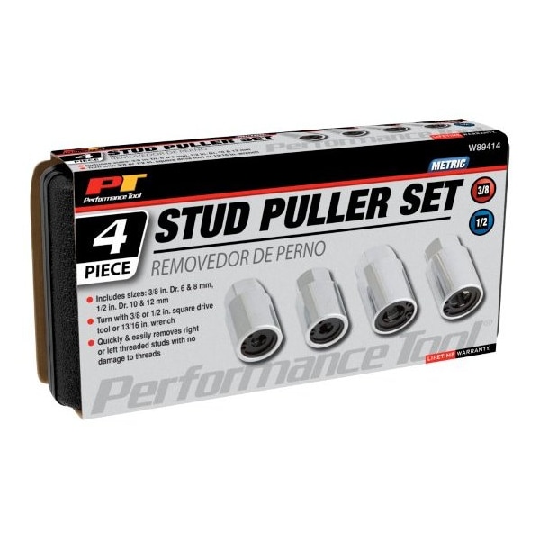 Performance Tool 4-Pc Metric Stud Puller Set Extractor Kit-S, W89414 W89414 | Zoro